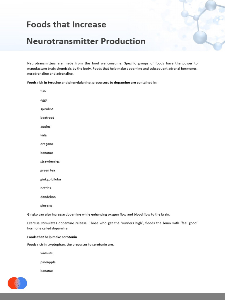Neurotransmitter-Boosting Foods Guide | PDF