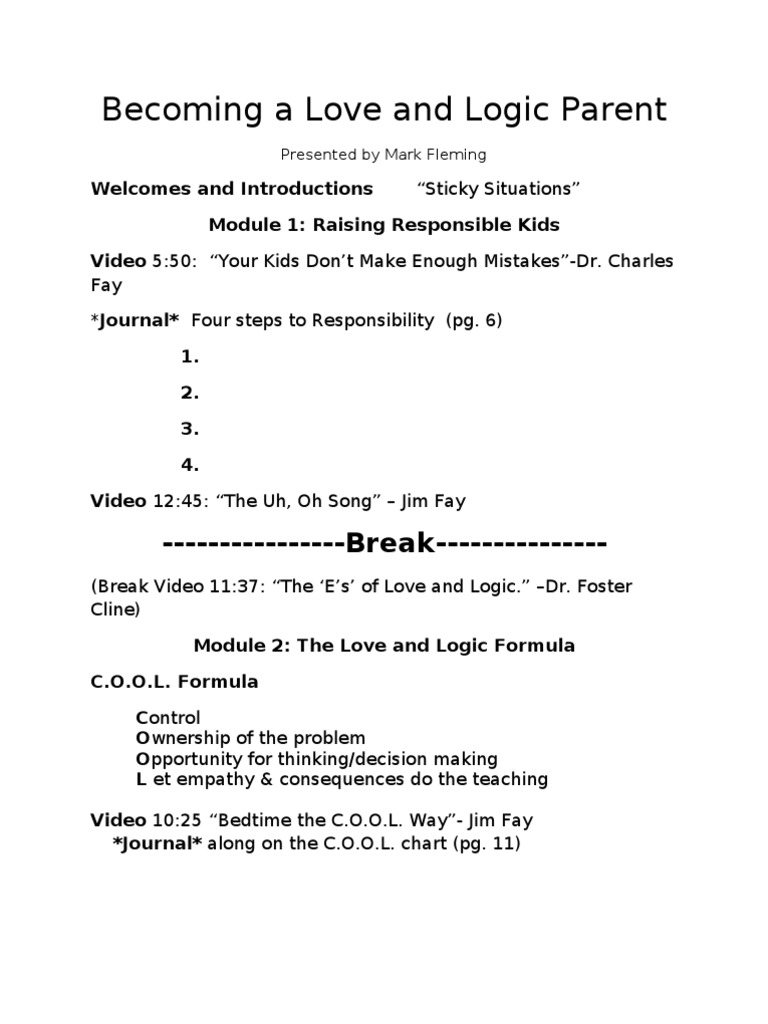 1-14-2012love and Logic Parent Handout Blackland Training | PDF ...
