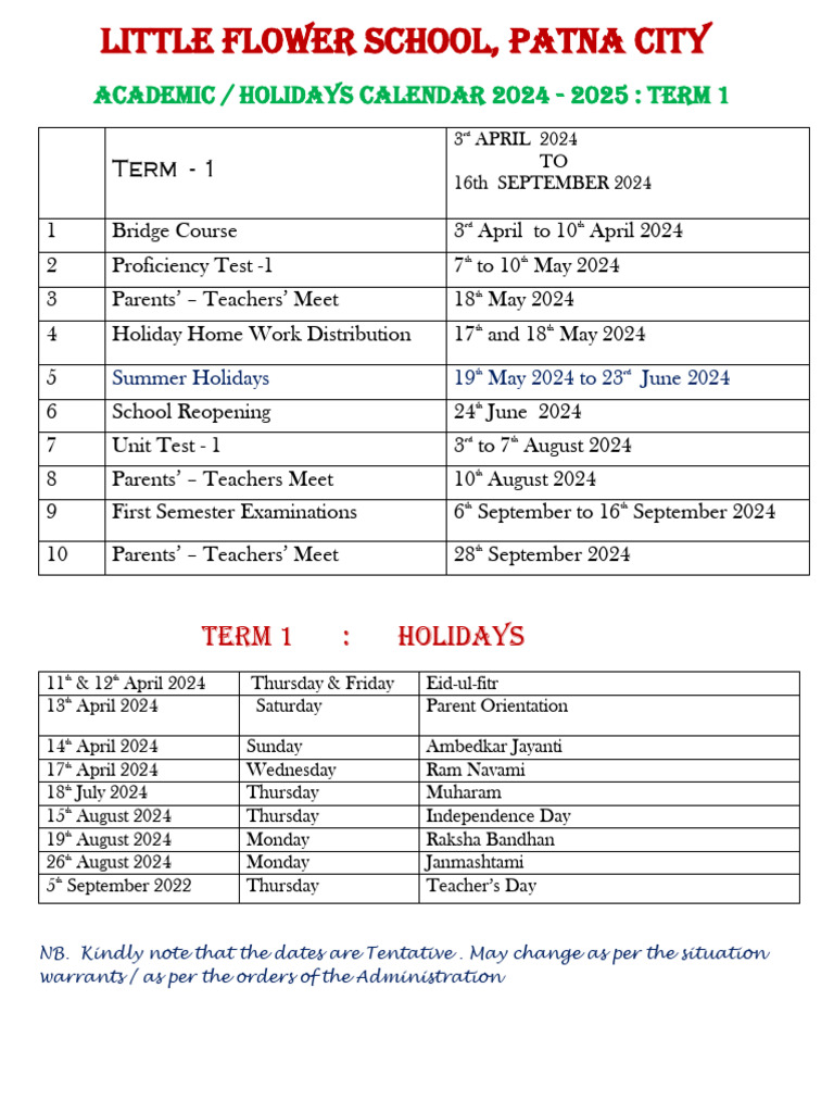 Academic - Holiday Calendar 2024-2025-2 | PDF
