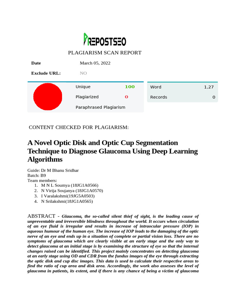 Plagiarism Scan Report | PDF | Glaucoma | Retina