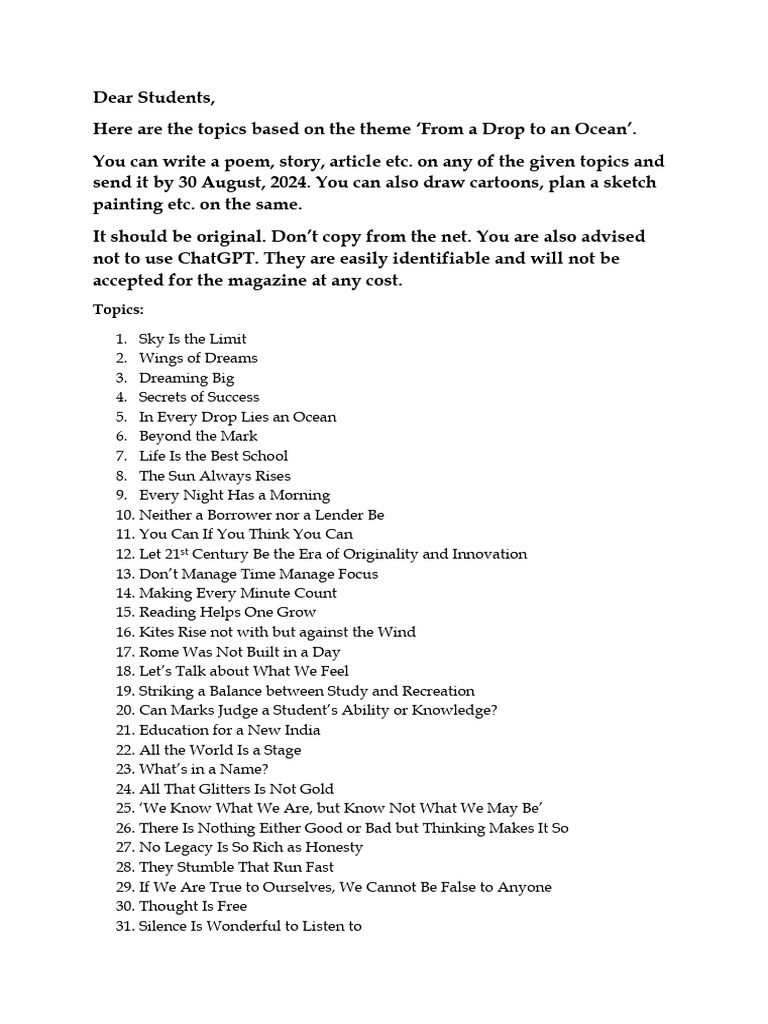 School Magazine Topics for Students | PDF | Travel | Lifestyle