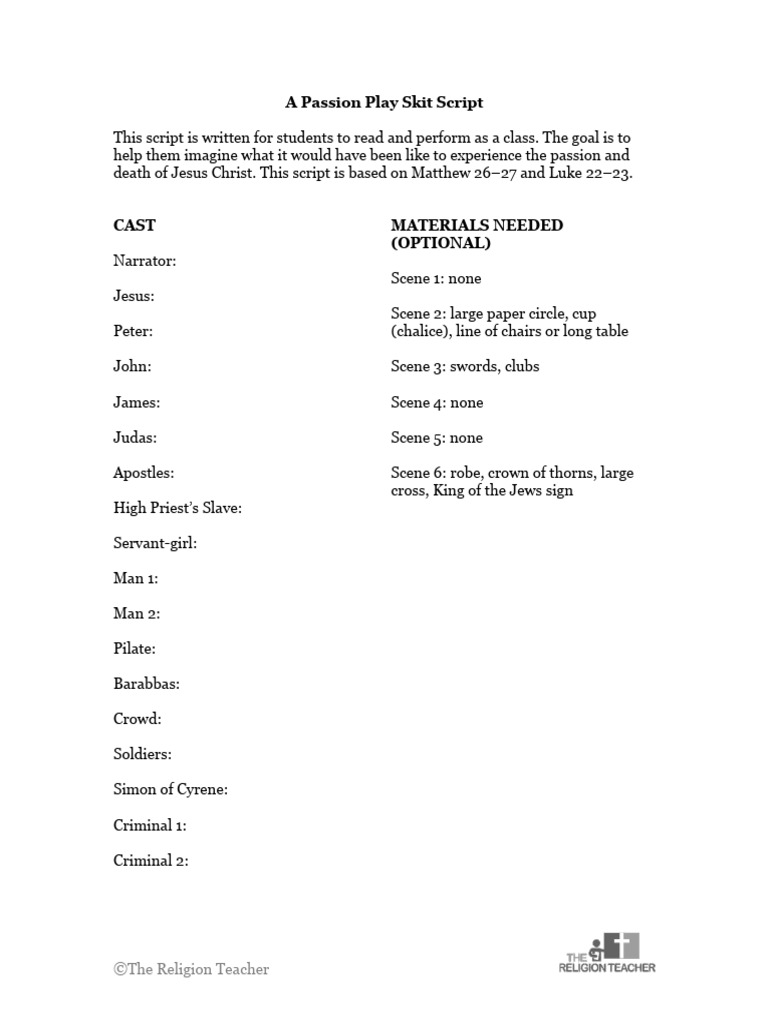 Passion Play Skit Script | PDF | Jesus | Barabbas