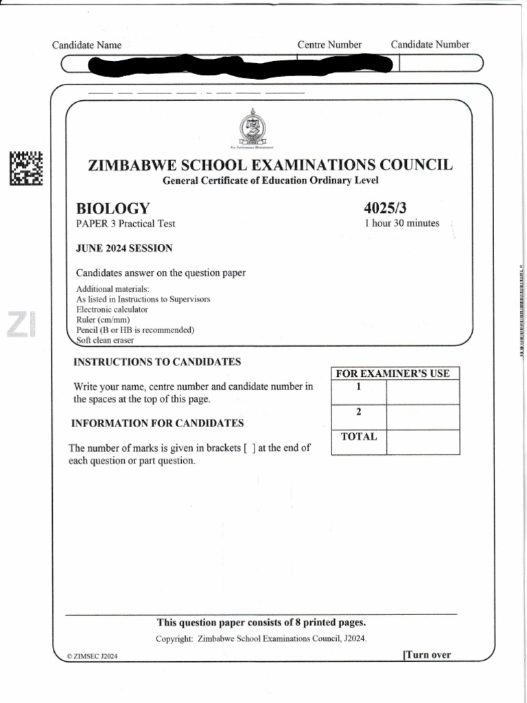 Biology O Level Paper 3 June 2024-OdRXB | PDF