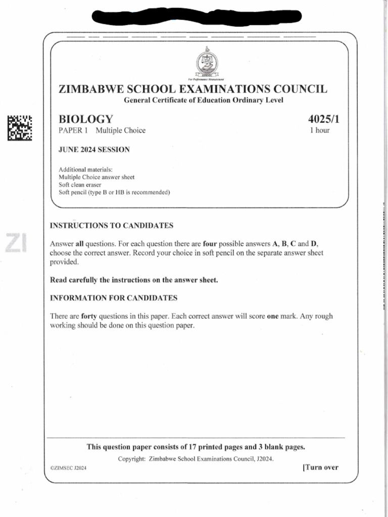 Biology O Level Paper 1 June 2024-yeeYU | PDF