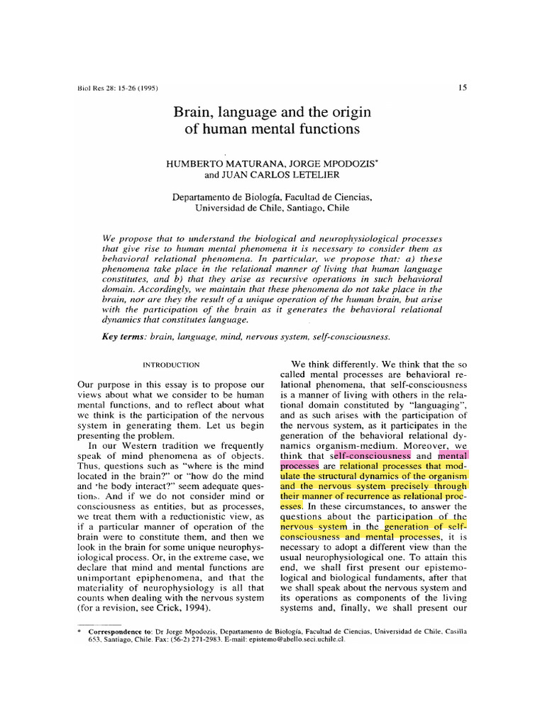 Brain, Language, and Human Mind Functions | PDF | Nervous System | Mind