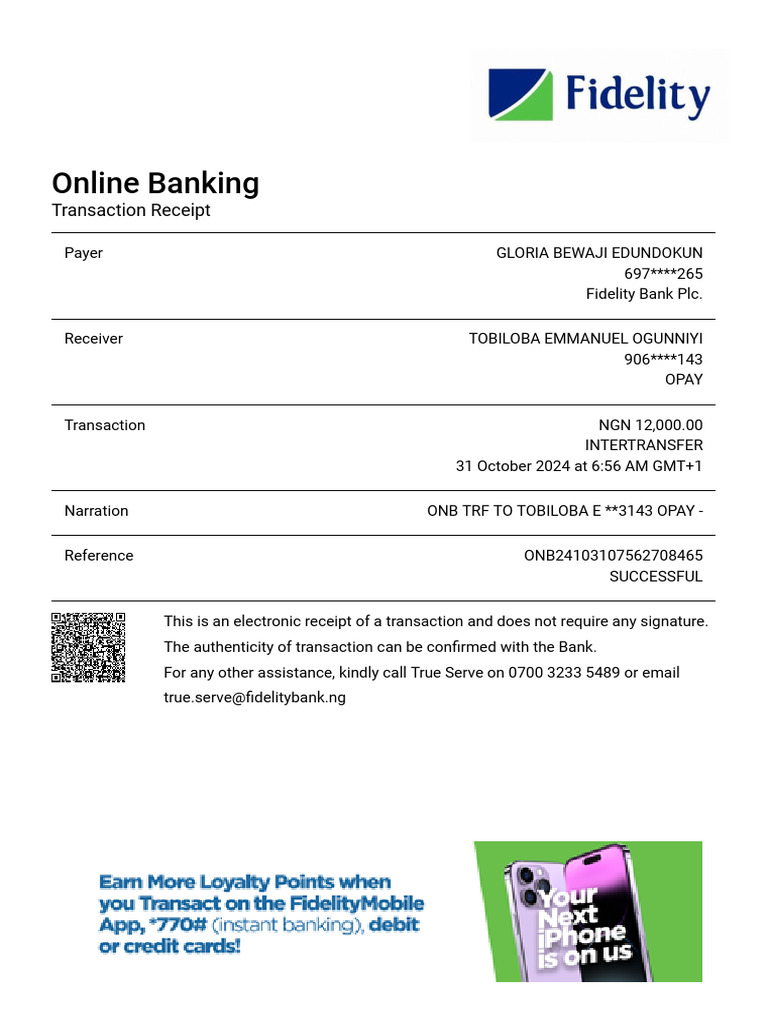 Fidelity Bank Transaction - Receipt | PDF