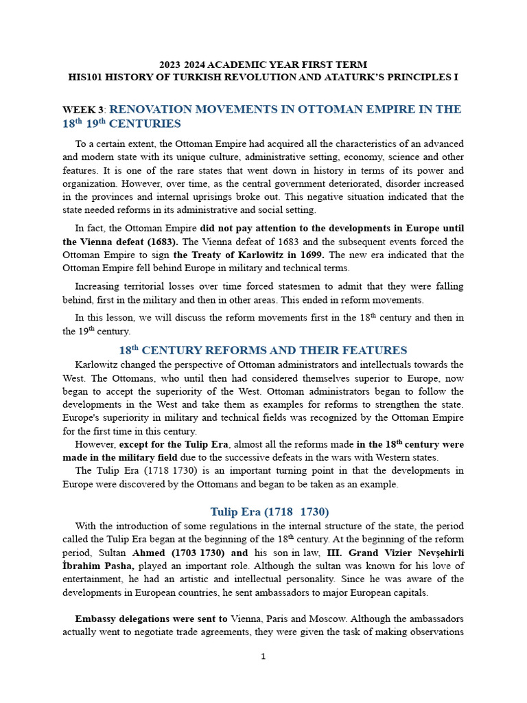 Week 3 History of Turkish Revolution and Ataturk's Principles I | PDF ...