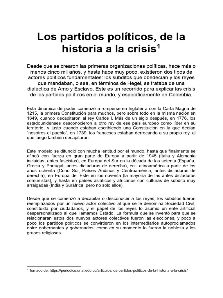Los Partidos Pol-Ticos - de La Historia A La Crisis | PDF | Democracia | Ideologías políticas