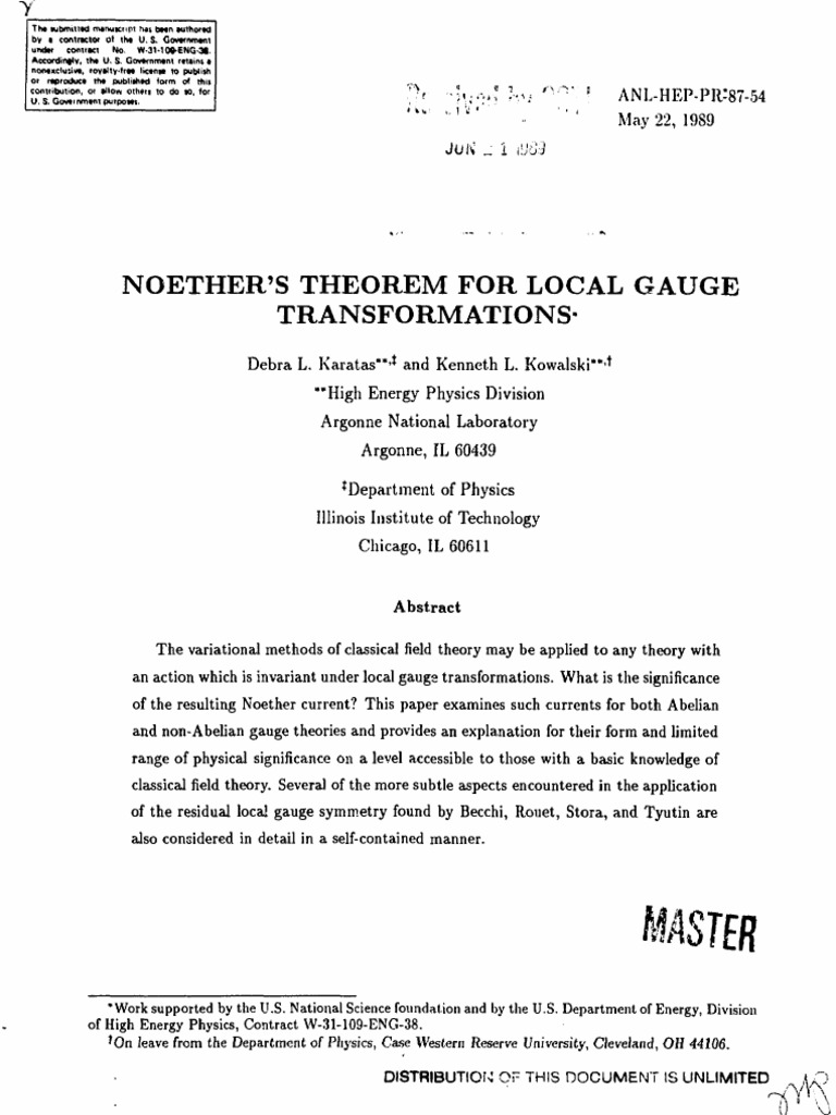Noether'S Theorem For Local G A U G E Transformations | PDF | Gauge ...