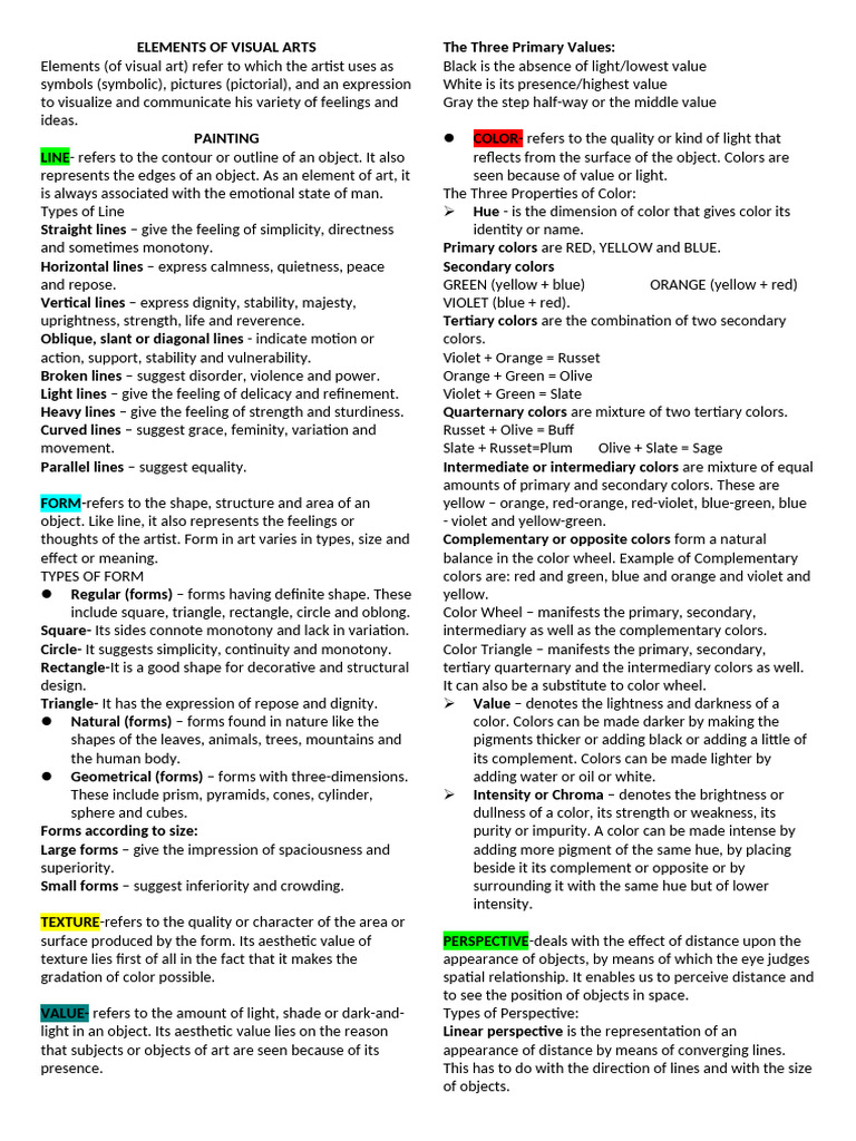 Elements of Visual Arts | PDF | Color | Fine Art