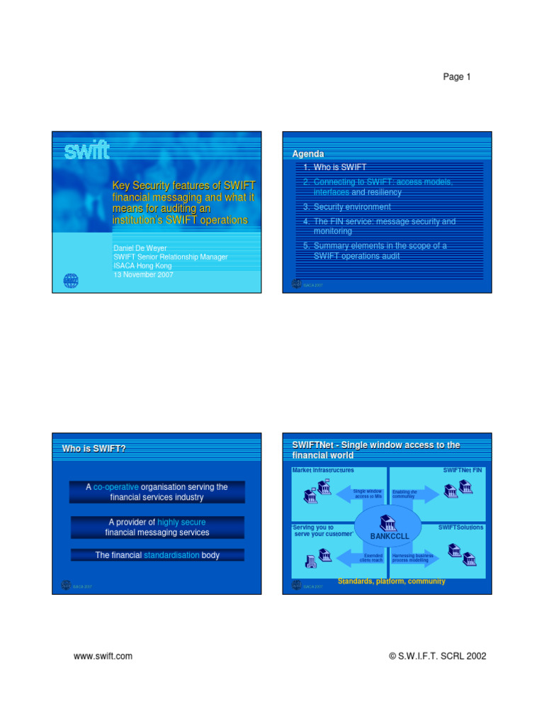 Key Security Features Of Swift Financial Messaging Pdf Transmission Control Protocol