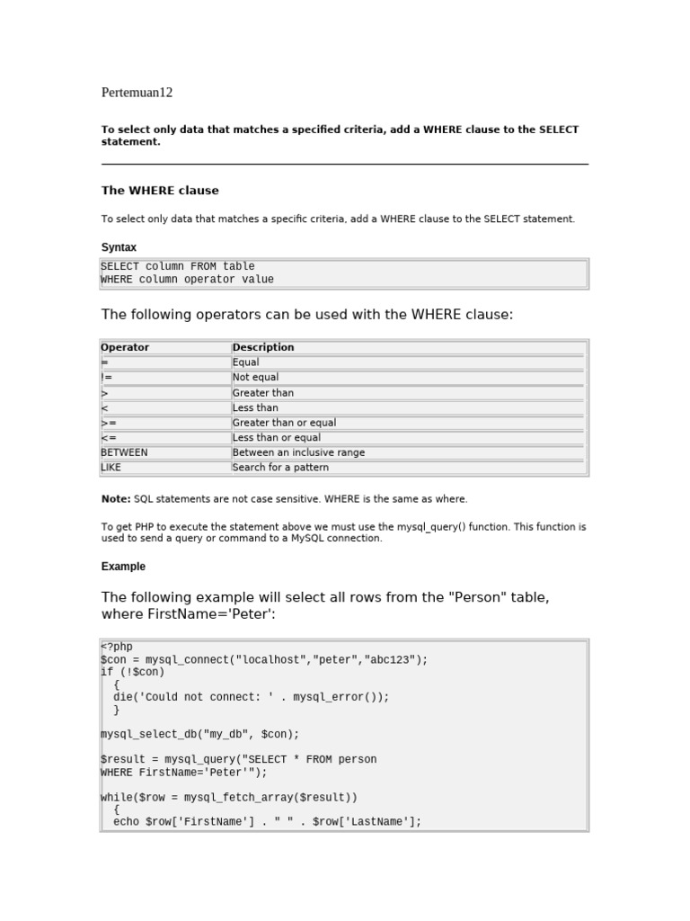 SQL WHERE and ORDER BY Clauses Guide | PDF | Table (Database) | Databases