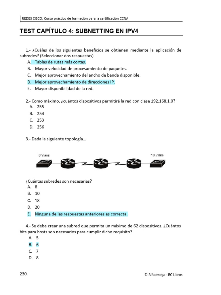 Test Capítulo 4 Subnetting en Ipv4 | PDF | Dirección IP | Protocolos de ...