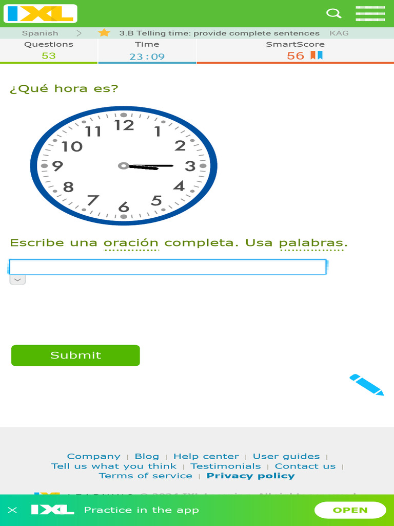 IXL Telling Time Provide Complete Sentences Spanish | PDF | Career ...