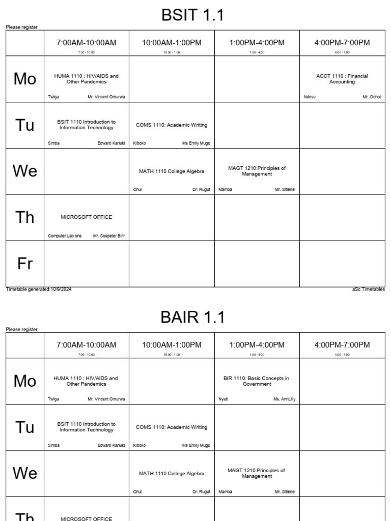 2024 Course Registration Timetable | PDF | Mathematics | Science