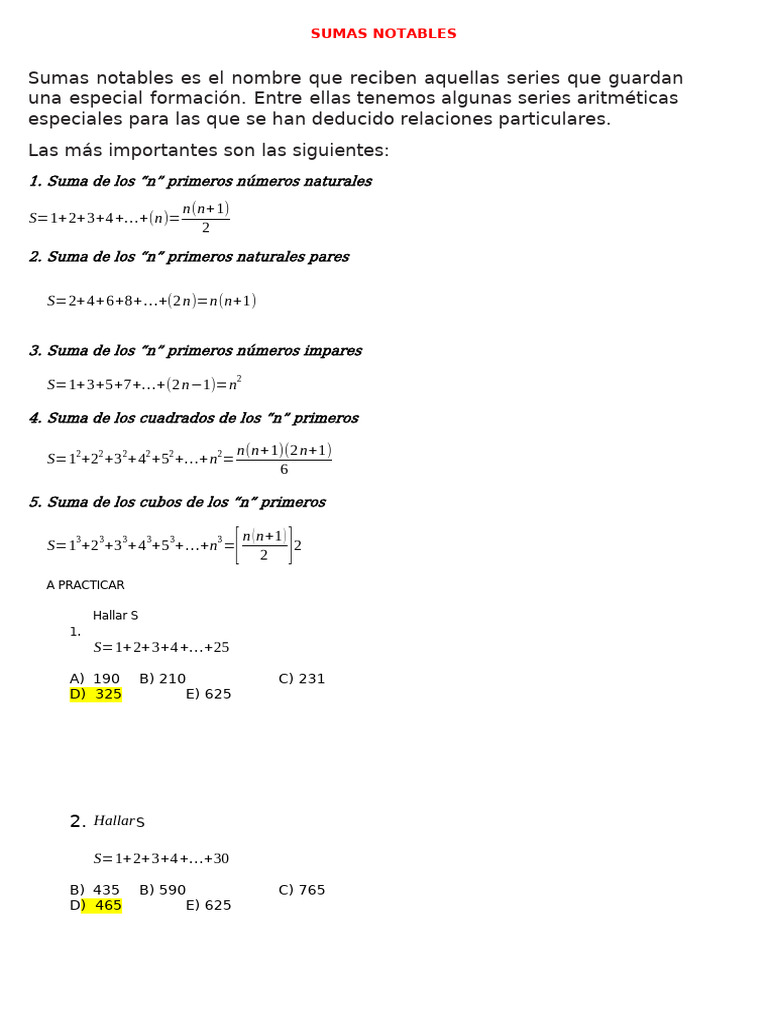 Sumas Notables | PDF