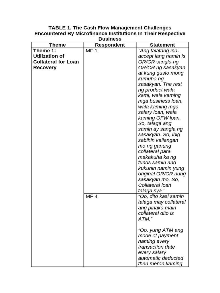 Emerged Themes and Action Plan With Chapter V 1 | PDF | Microfinance | Collateral (Finance)