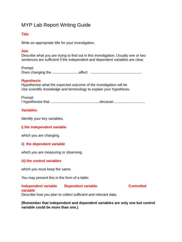 Step by Step To Write Lab Report MYP | PDF | Hypothesis | Data