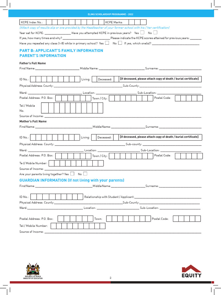 Elimu Scholarship Application 2022 | PDF | Disability | Parent
