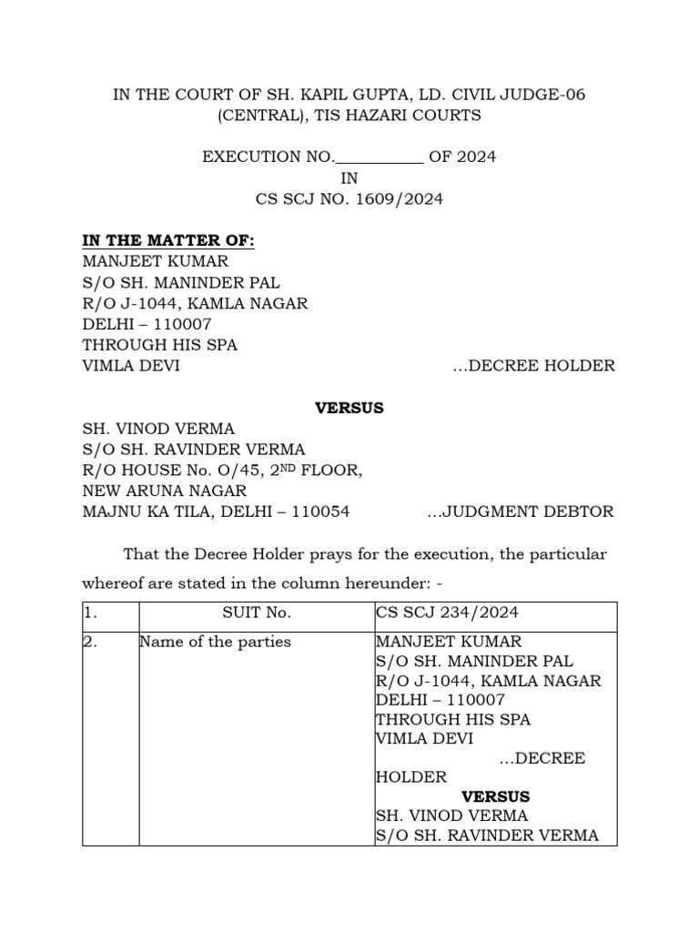 Execution Petition for Decree Enforcement | PDF | Affidavit | Judiciaries