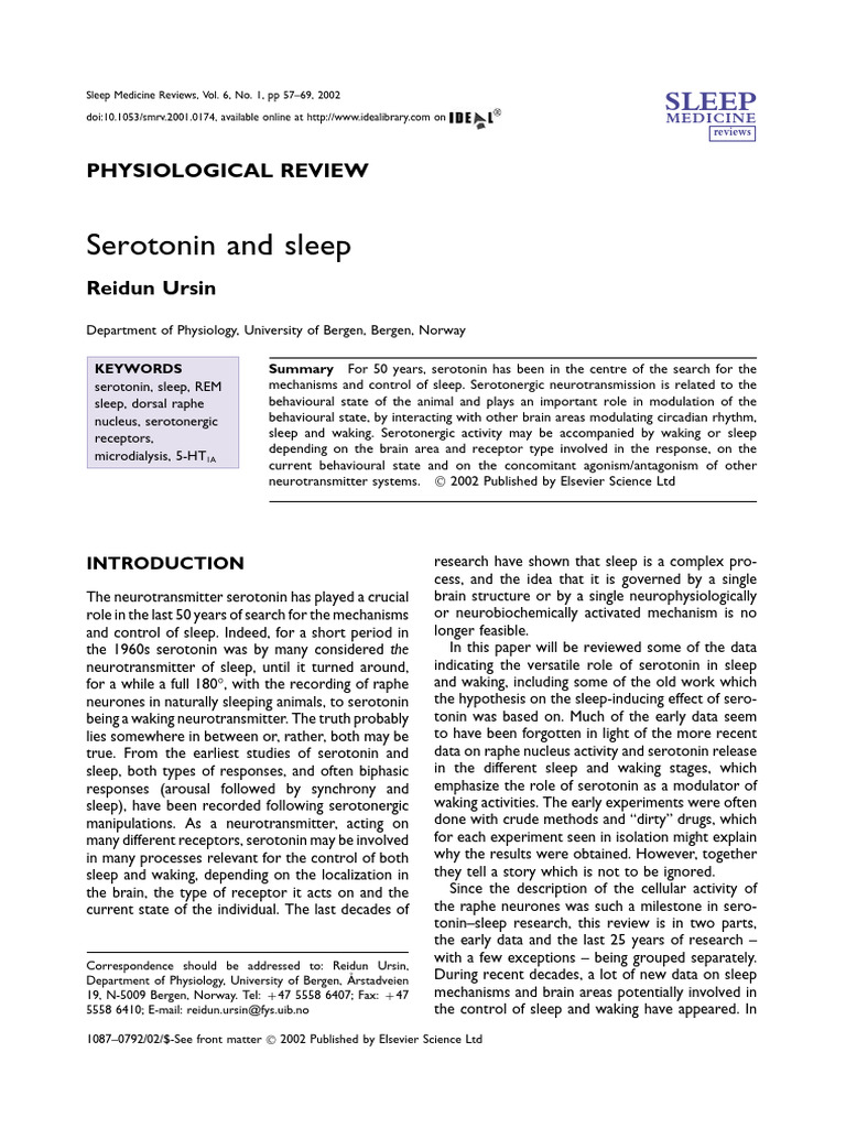 Serotonin and Sleep | PDF | Serotonin | Rapid Eye Movement Sleep