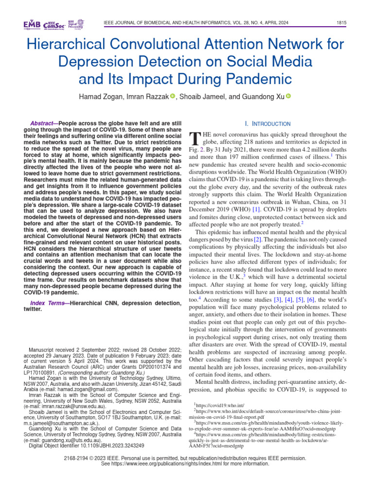Hierarchical Convolutional Attention Network For Depression Detection On Social | PDF ...