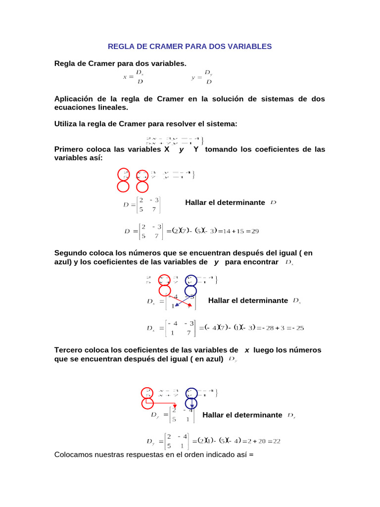 Regla de Cramer para Dos Variables | PDF