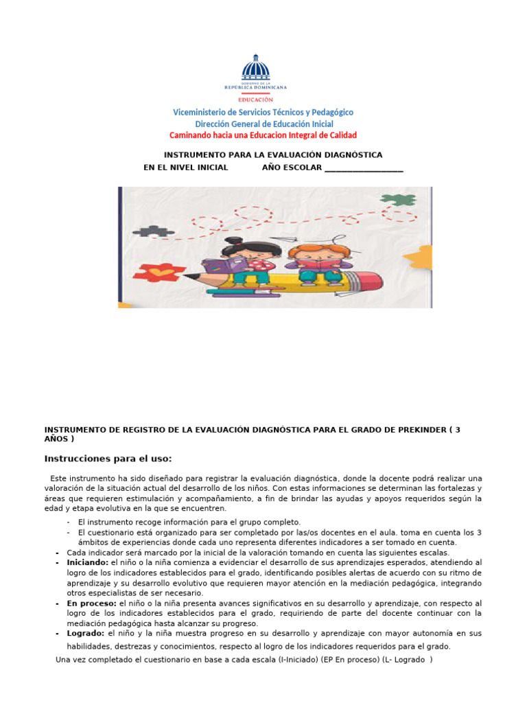 Evaluacion Diagnostica para Prekinder 24-25 | PDF | Evaluación ...