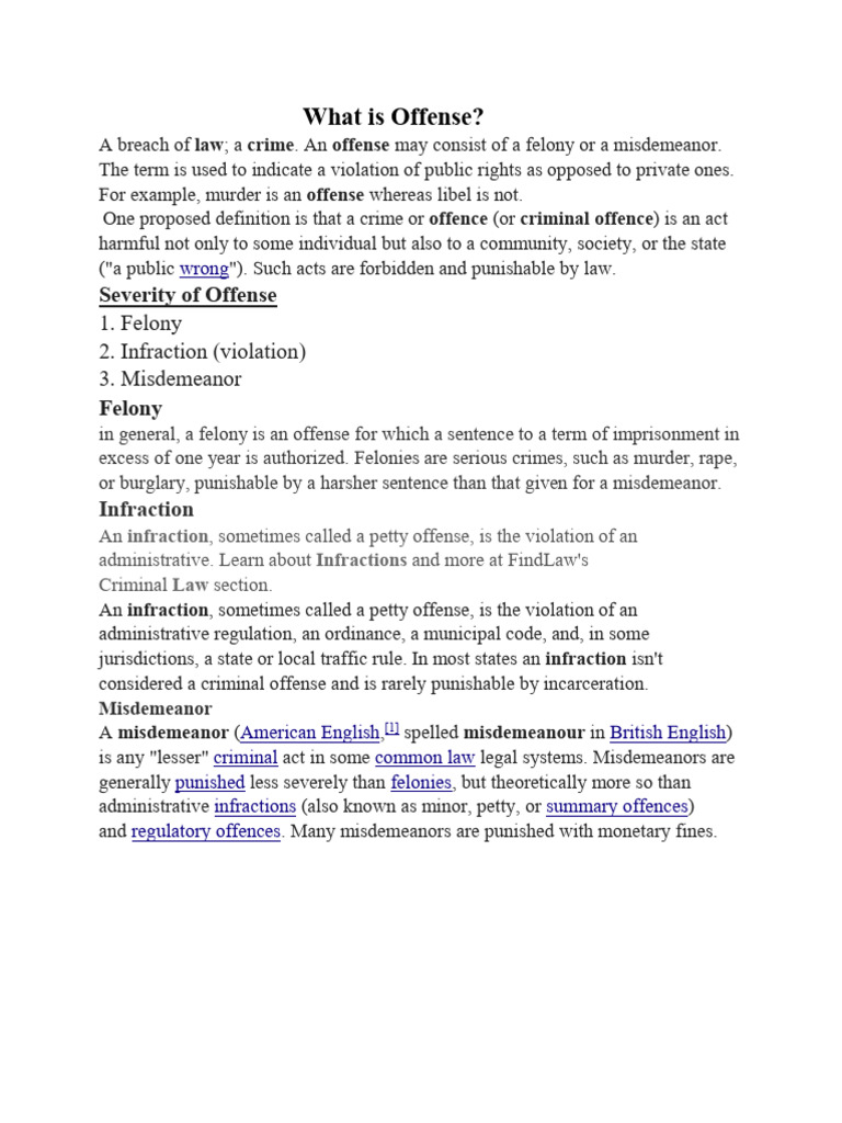 What Is Offense | PDF | Misdemeanor | Felony