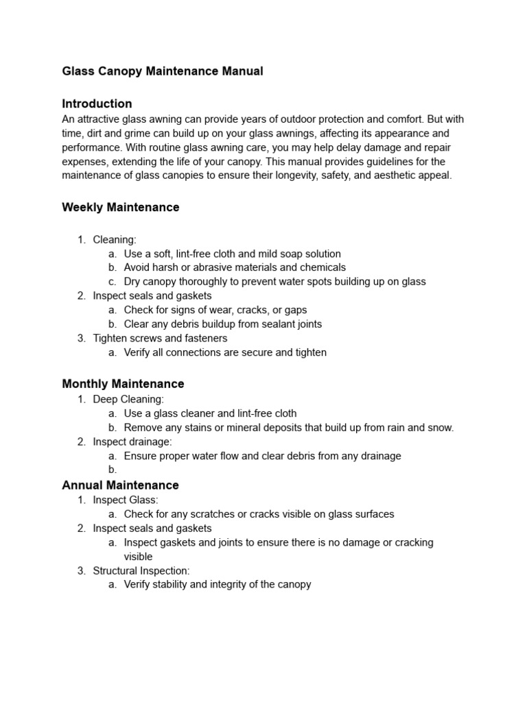 Glass Canopy Maintenance Manual | PDF | Home & Garden