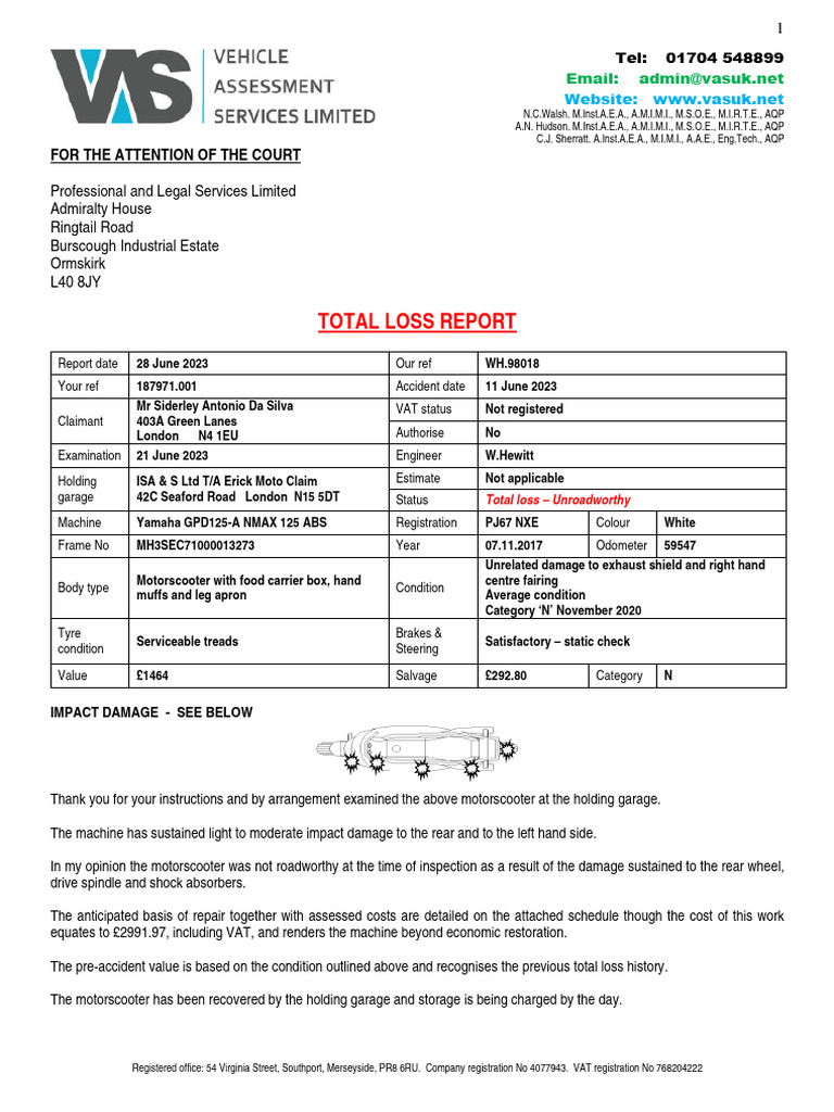 Total Loss Report: For The Attention of The Court | PDF | Conflict Of ...