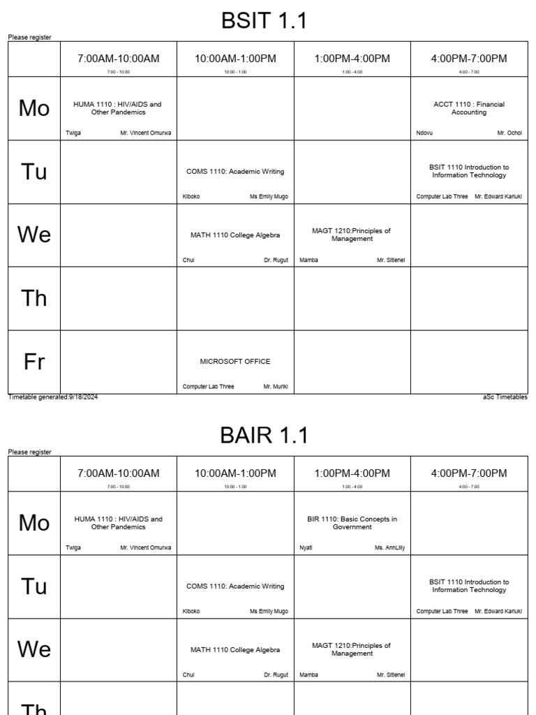 Draft Sep-Dec 2024 Class Timetable-2 | PDF | Mathematics | Science