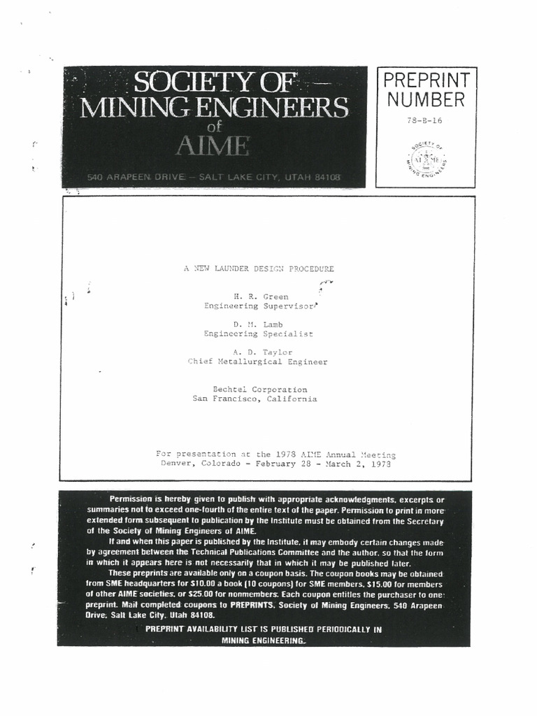 A New Launder Design Procedure (Society of Mining Engineers) | PDF