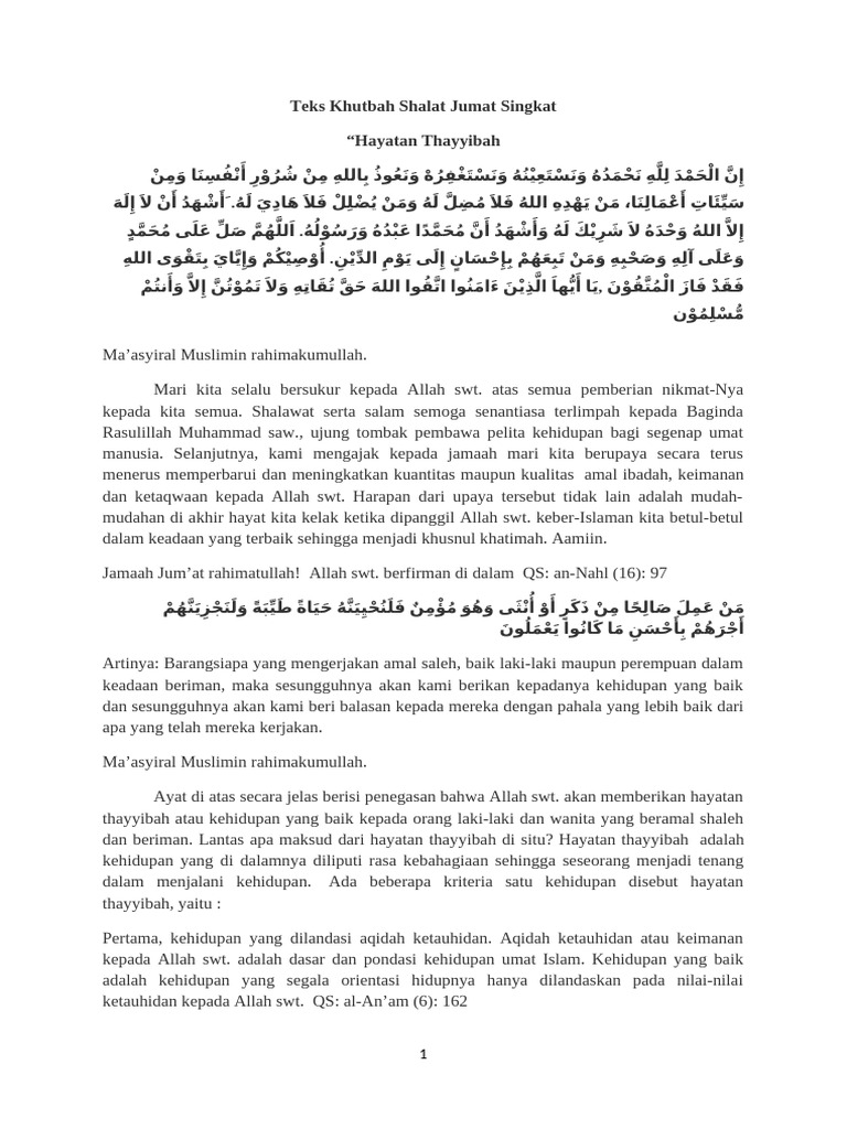 Teks Khutbah Shalat Jumat Singkat | PDF | Kajian Bahasa Asing | Kesehatan Holistik