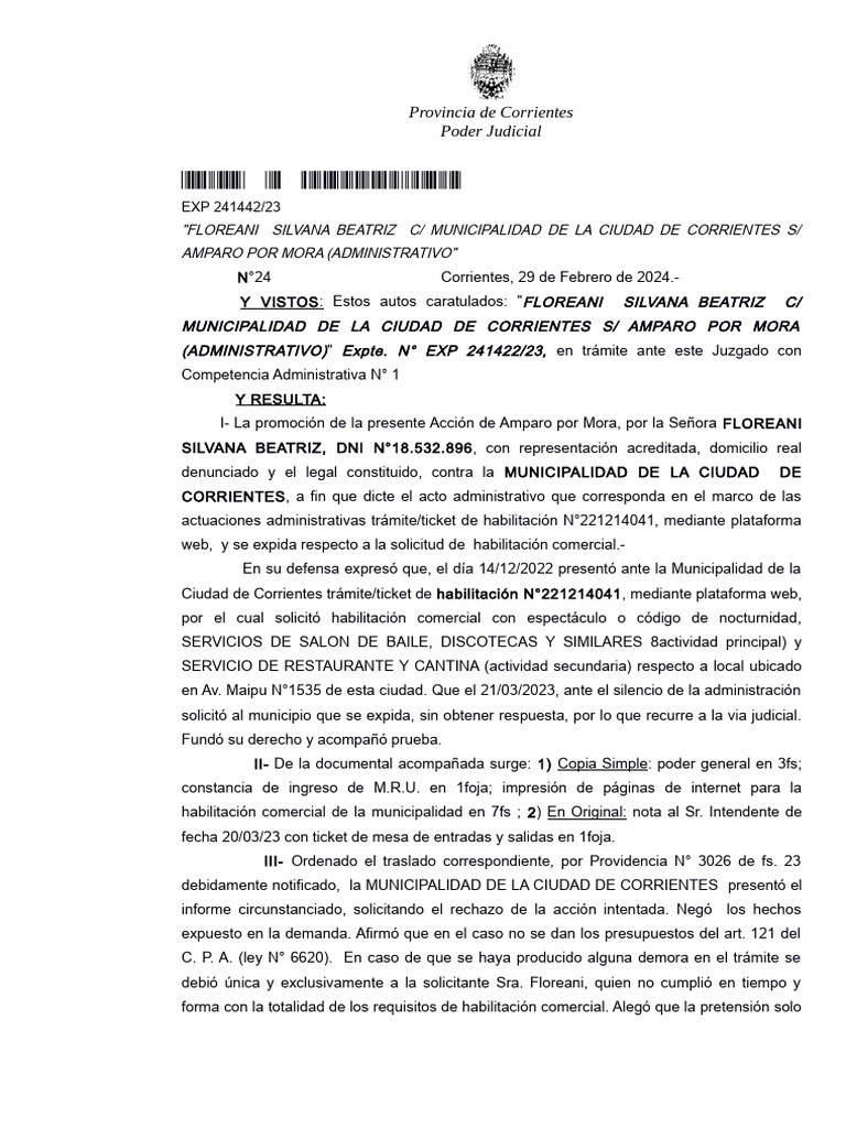 Amparo Por Mora Sentencia | PDF | Demanda judicial | Caso de ley