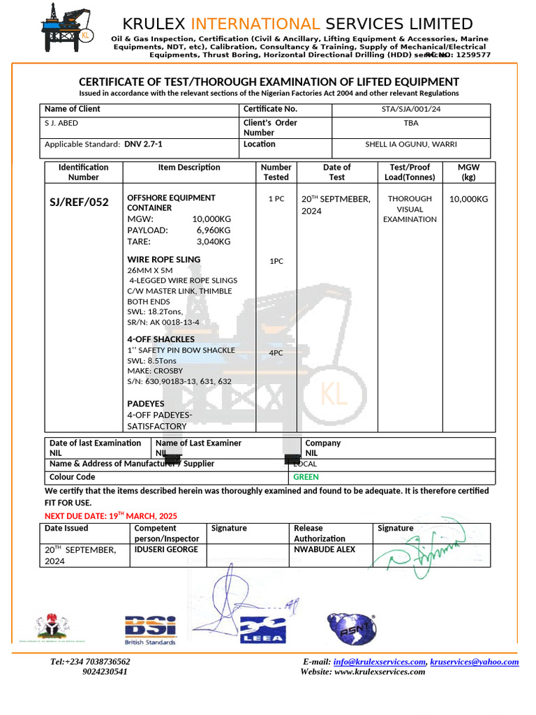Certificate of Test Container | PDF