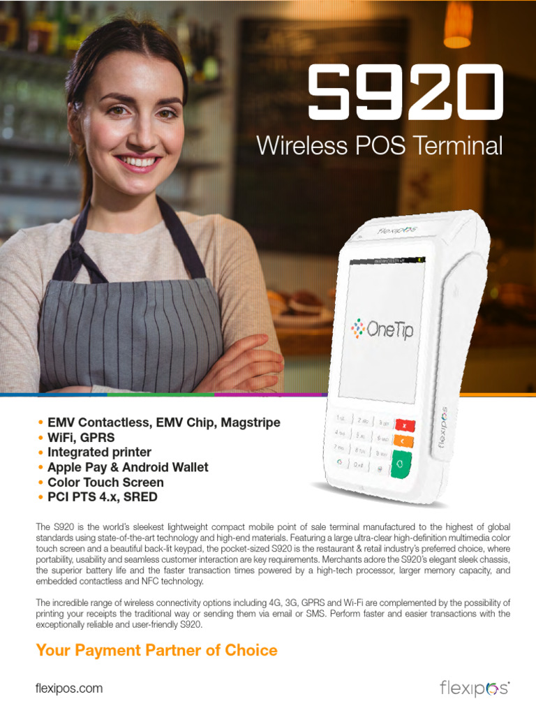 Sleek Wireless POS Terminal S920 | PDF | Emv | Point Of Sale