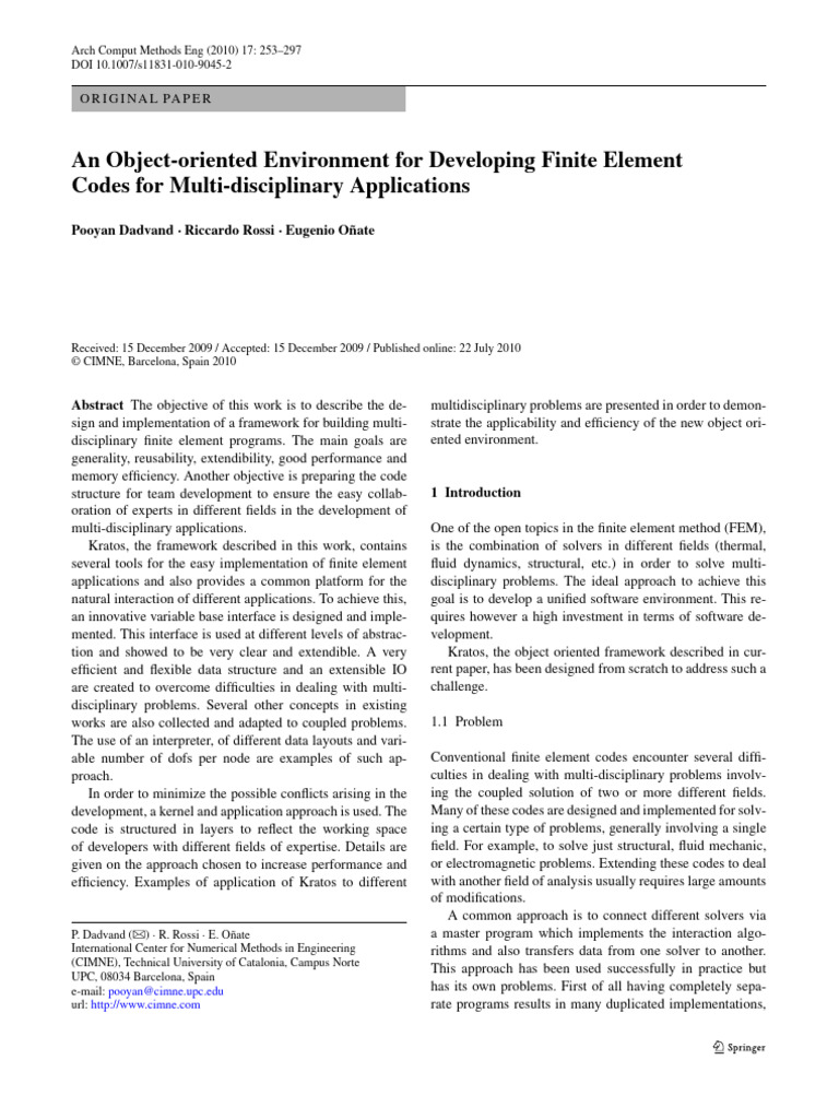 An Object-Oriented Environment For Developing Finite Element Codes For Multi-Disciplinary ...
