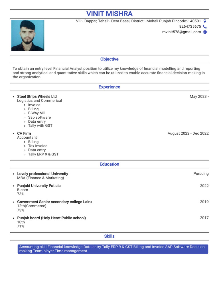 CV of MR - Vinit Mishra | PDF