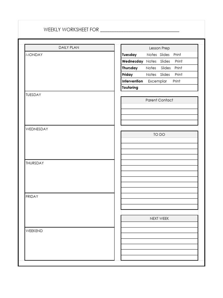 Weekly Lesson Planning Worksheet | PDF
