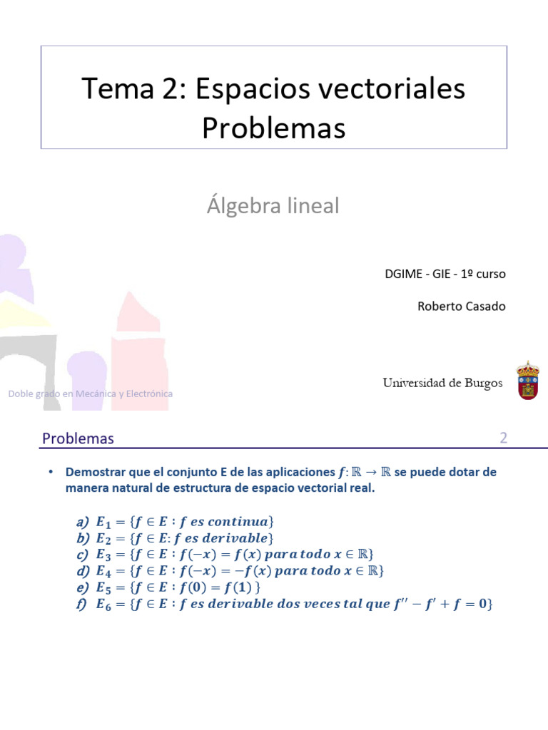 Problemas Tema 2 Espacios Vectoriales Pdf Base álgebra Lineal
