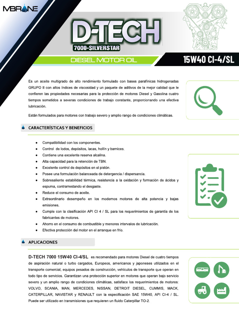 Ficha Tecnica Mbrane D-Tech 7000 15w-40 Ci-4 | PDF