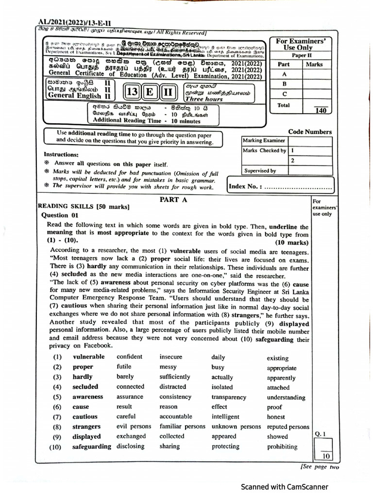 General English Paper 11 - 2021 - II | PDF