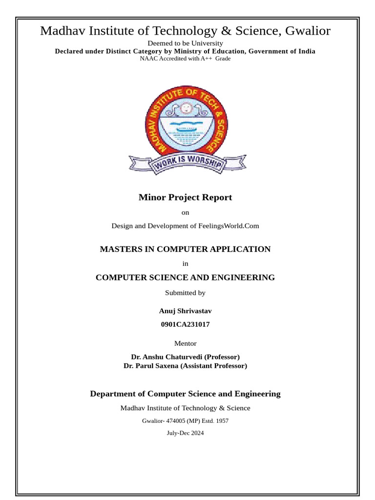 Madhav Institute of Technology & Science, Gwalior: Minor Project Report ...