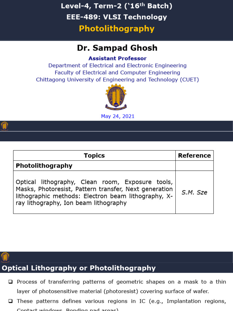 EEE-489 - L4T2 - 16eee - Class-6&7 - 24 May | PDF | Photolithography ...