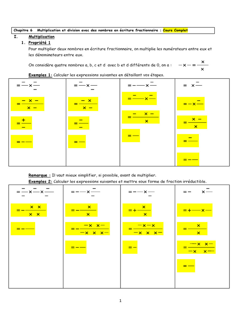 Multiplication et Division des Fractions | PDF | Mathématiques ...