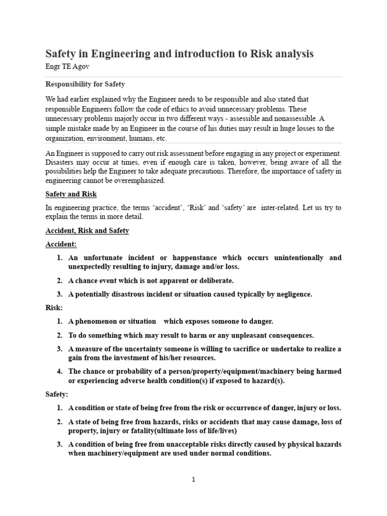 Safety in Engineering and Introduction To Risk Analysis | PDF | Risk ...