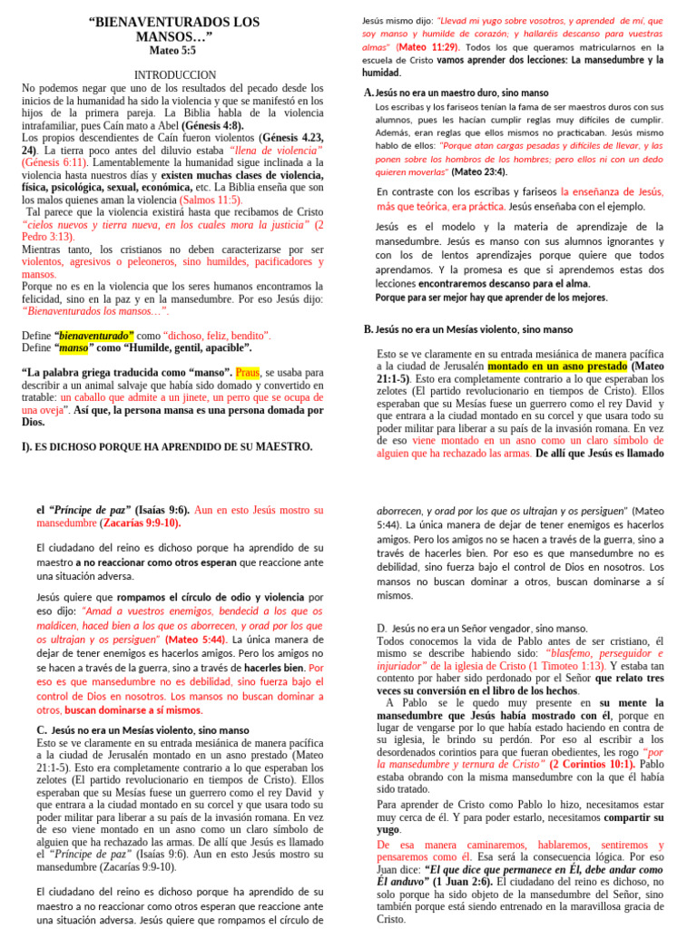Bienaventurados Los Mansos 2024 | PDF | Fruto Del Espiritu Santo | Jesús