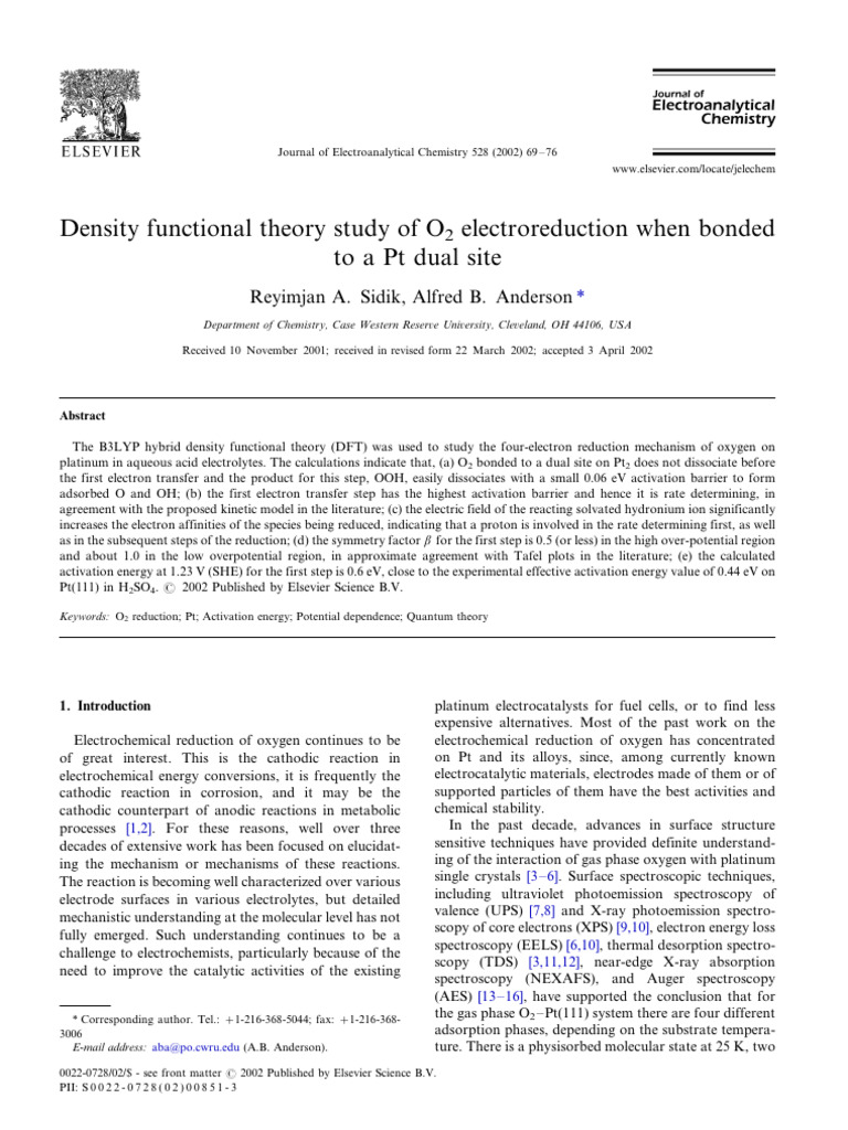 2002 - Anderson-Density Functional Theory Study of O2 Electroreduction ...