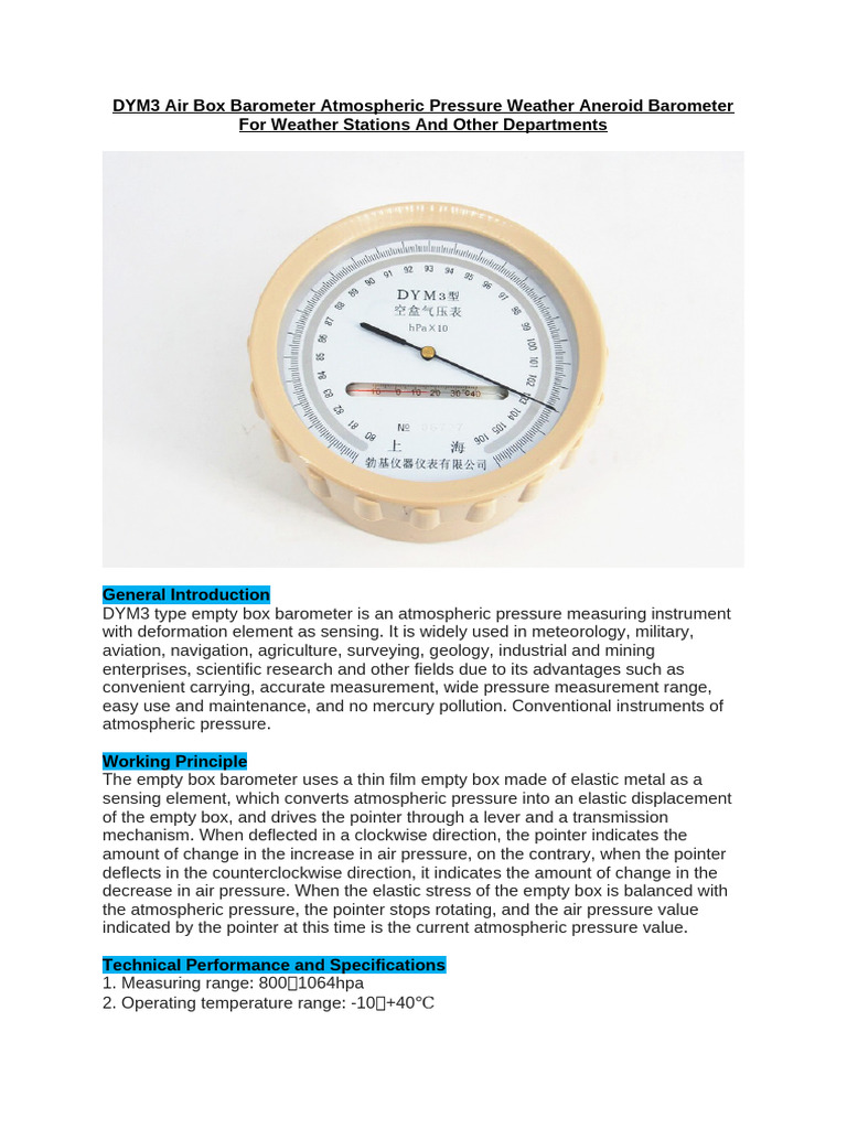 Barometer User Guide | PDF | Atmospheric Pressure | Instrumentation